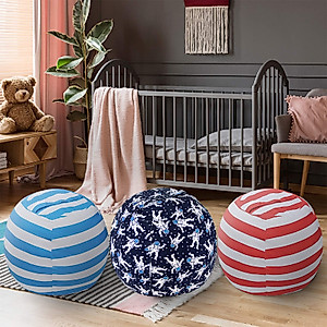 Miaowater 2 PCS Stuffed Animal Storage Bean Bag Chair Cover, Cotton Canvas Beanbag with Zipper for Organizing Kid's and Adults Room Blue Astronaut 24"