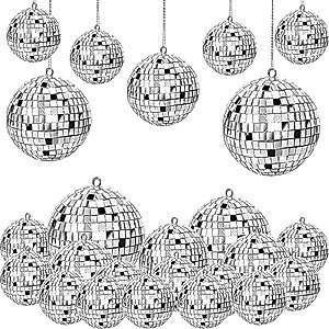 Soaoo 12 Pcs Mirror Disco Balls 2'', 2.4'', 3.2'', 4'' Silver Hanging Disco Light Mirror Ball Glass Decor 70s Disco Ball Ornament Stage Props Game Accessories for Christmas Party or DJ Light Effect