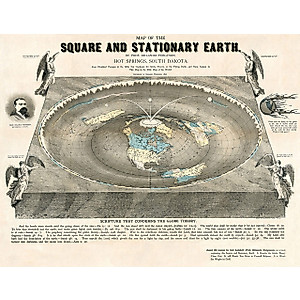Map of The Square and Stationary Flat Earth - Bible Map of the World, Flat World Map Antique Poster, Vintage Gift for Map Collectors and Outdoor Travelers, Choose Unframed Poster or Canvas