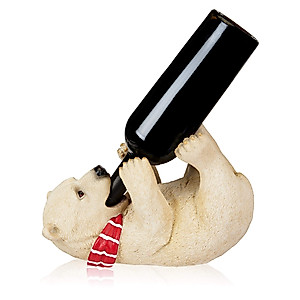 True Cheery Cub Polyresin Wine Bottle Holder - Table Top and Counter Wine Rack, Set of 1, Animal Home Decor, White, Holds 1 Standard Wine Bottle
