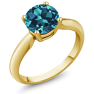 Gem Stone King 18K Yellow Gold Plated Silver Round 7MM Gemstone Birthstone Solitaire Engagement Ring | Wedding Engagement Anniversary Promise Ring For Women