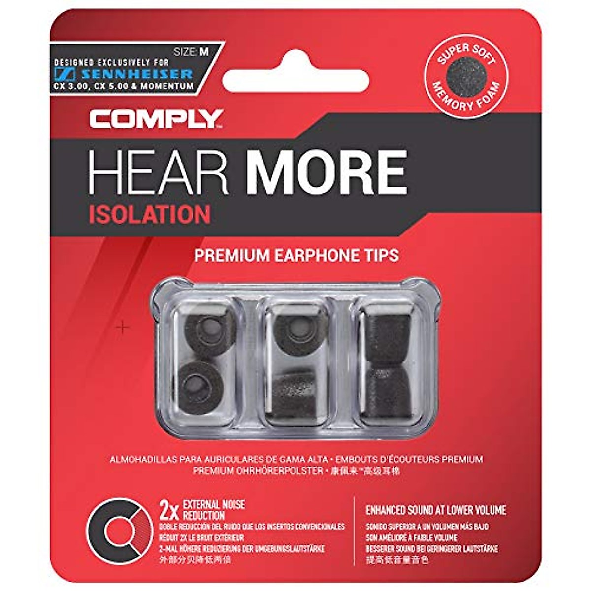 COMPLY Isolation Plus Memory Foam Replacement Earbud Tips for Sennheiser Momentum Earphones with Noise Reduction, WaxGuard, and Secure Fit (Small, 3 Pairs)