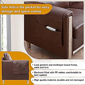Nicemoods 79.5" PU Leather Sofa Couch with 2 Side Storage Pockets,3 Seater Sofa with Rubber Solid Wood Base&Legs,Soft Cushions,Thick Backrest,Couches for Living Room/Office/Apartment (Brown)