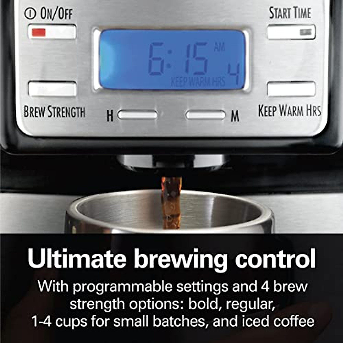 Hamilton Beach One Press Programmable Dispensing Drip Coffee Maker with 12 Cup Internal Brew Pot, Removable Water Reservoir, Black & Stainless Steel (48465)