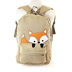 unison gifts 85120CN-KH Peeking Baby Fox Canvas Backpack, One Size, Multicolor