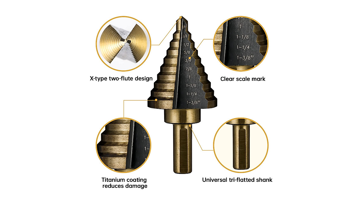 IRONANT 5PCS Step Drill Bit Set for Metal Drilling
