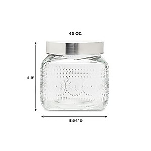 Style Setter Canister Set Decorative Glass Jars Chic Retro Floral Design with Airtight Lids for Cookies, Candy, Coffee, Flour, Sugar, Rice, Pasta, Cereal and More (Medallion Square)