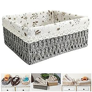 ＫＬＫＣＭＳ Multipurpose Rattan Storage Basket Decorative Baskets for Living Room Tabletop Bedroom, Medium Grey A