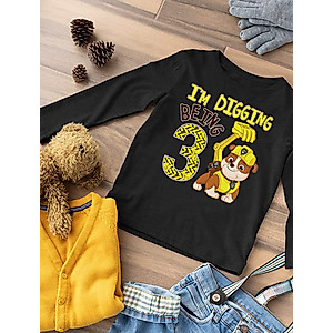 Paw Patrol Rubble Digging 3rd Birthday Shirt 3 Year Old Boy Toddler Kids Black