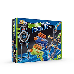 SpringFlower 2 Bow and Arrow Sets with LED Light-up,2 Foam Dart Guns for Kids 5 6 7 8 9 10+ Years Old, Archery Set with Standing Target for Boys & Girl, Ideal Gift