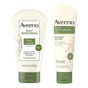Aveeno Daily Moisturizing Fragrance-Free Face & Neck Cream, Oat Facial Moisturizer for Dry Skin, 5 oz, Daily Moisturizing Body Lotion with Soothing Oat, 2.5 oz (2 Item, Product Bundle)