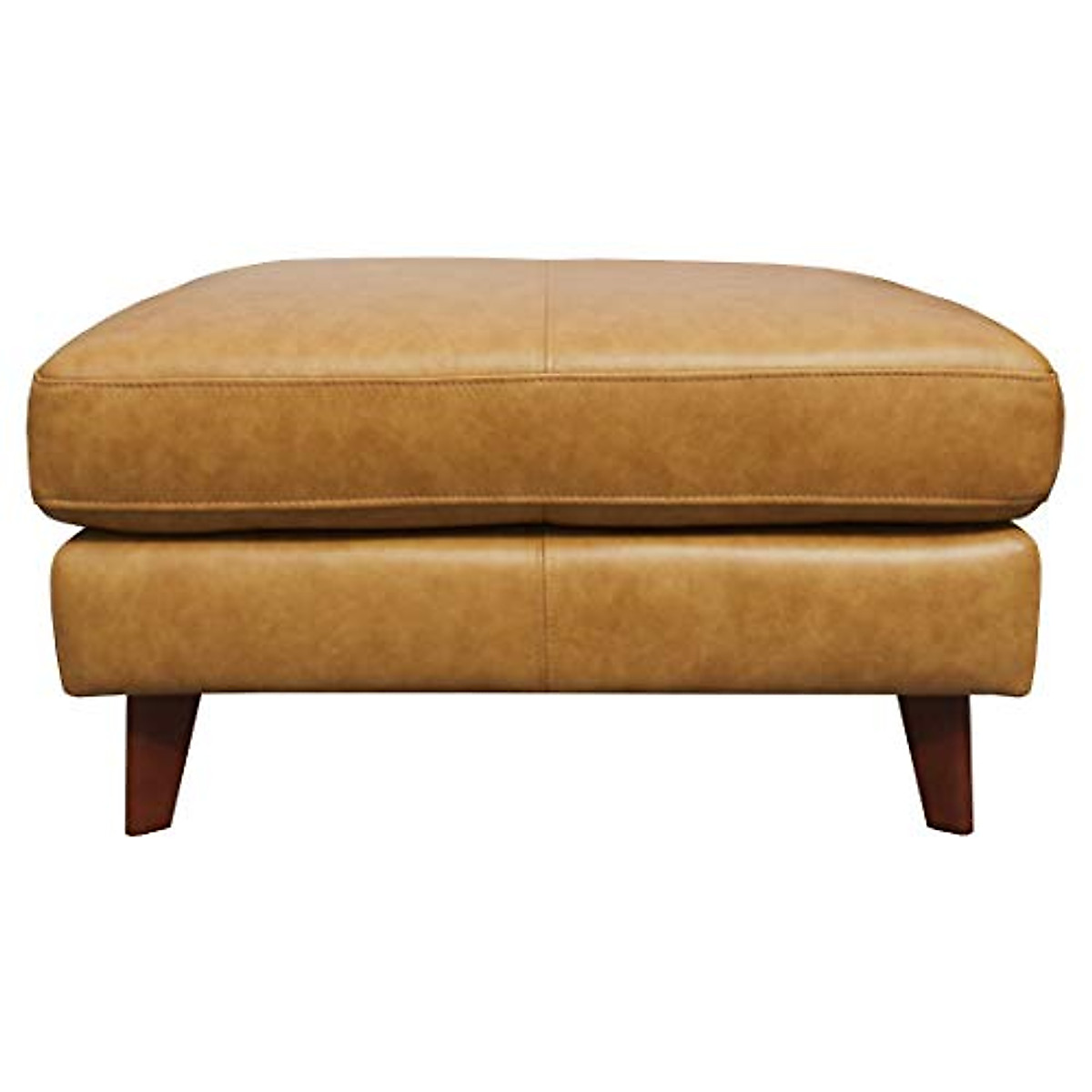 Amazon Brand – Rivet Sloane Mid-Century Rectangular Modern Leather Ottoman, 31.9"W, Caramel