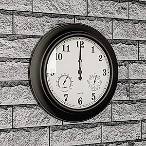 Pure Garden Thermometer 18" Metal Indoor/Outdoor Patio Wall Clock Black