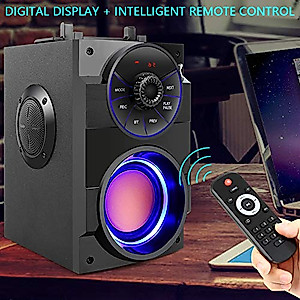 Bluetooth, Portable Wireless Speaker with Subwoofer Heavy Bass, 2 Loud , LED Lights, FM Radio, Remote Control, MP3 Player Powerful, Suitable for Travel, Indoor and Outdoor