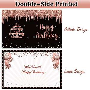 Kuxriox Jumbo happy Birthday Card for Women Girls Kids, Large Rose Gold Birthday Guest Book Supplies Gifts, Giant Rose Gold Birthday Decorations Message Greeting Cards With Envelope Big Birthday Card