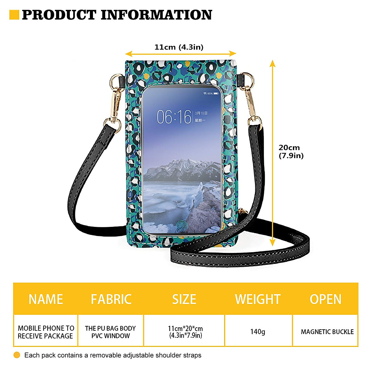 HUGS IDEA Leather Phone Purse Small Crossbody Bag Mini Touch Phone Purse Shoulder Bag with Galaxy Wolf Pattern for Women Ladies