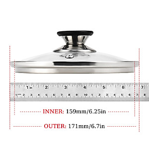 Tighall Universal Round Lid for Pans 6.5” Tempered Glass Pot Lid, with Steam Vent Hole and Heat Resistant Handle Replacement Frying Pan Cover Cookware