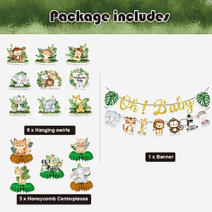 LARRAZABAL Jungle Wild Animal Baby Shower Decorations, NO-DIY Animals Banner, Hanging Swirls and Honeycomb Centerpieces, Wild Safari Baby Shower Decorations