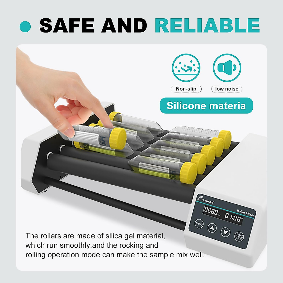 Digital Analog Tube Roller Mixer Tube Mixer Adjustable Speed 20-80RPM,6 Rollers with Timer(1min-23h59min) & Continuous Mode Lab Roller Mixer