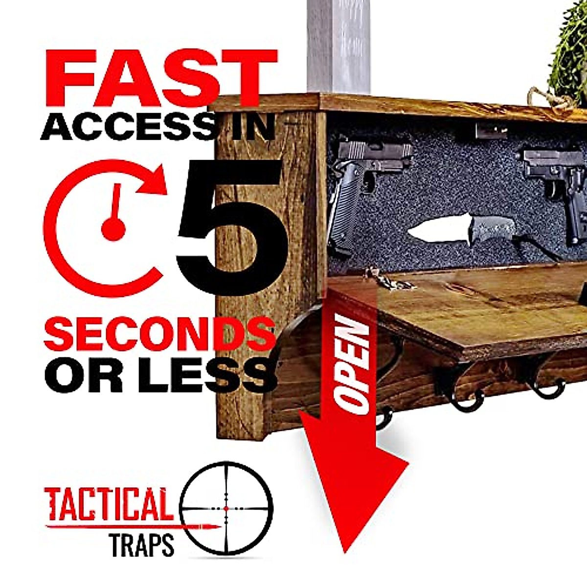 Tactical Traps Rustic Coatrack Hidden Storage with Trap Door | Compact Storage with RFID Lock | Easy Installation | Hidden 2nd Amendment Item Compartment | 36” X 15” X 5 ¾” I Dark Walnut