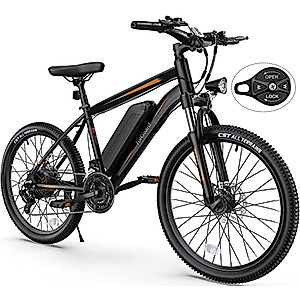 TotGuard Electric Bike for Adults, 26" Ebike with Peak 500W Brushless Motor, Electric Mountain Bike with 374Wh Removable Battery, 50 Miles Electric Bicycle with Suspension Fork, 21 Speed, LCD Display
