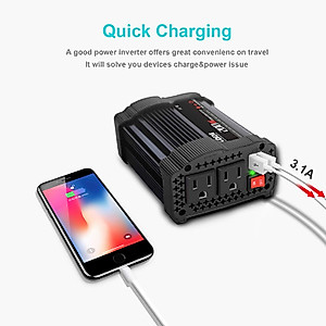 NDDI 200W Car Power Inverter 12V DC to 110V AC Converter with 3.1A Dual USB Quick Car Charger Adapter(Black)
