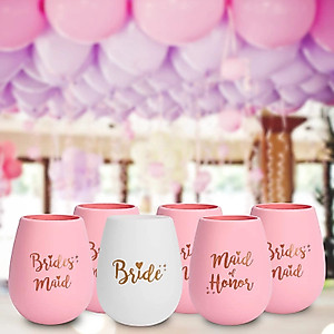 Set of 10 Bachelorette Party Silicone Wine Cups White Bride & Pink Bridesmaid Cups, Bridesmaid Wedding Gift Party Favors