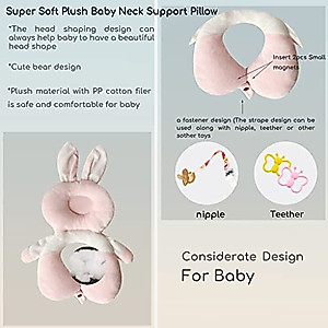 Wedfull Baby Support Pillow, Cartoon Baby Travel Pillow Carseat Head Support for Newborn 0 3 6 9 12 Months, Soft Plush Toddler Neck Pillow for Car Stroller Pushchair, Bunny