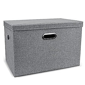 DAYARD Foldable Storage Boxes with Lids Linen Fabric Stackable Storage Bins Organizer Containers Baskets Cube with Cover for Closet Office Nursery, Grey Large (18 x 12 x 12)