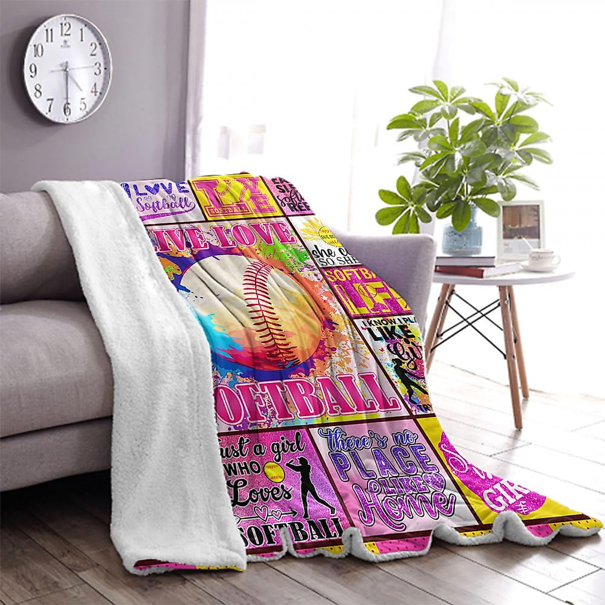 peakman Softball Fleece Throw Blanket, 50x60 inch, Lightweight, Soft, Warm, Wrinkle Resistant, Ideal Softball Gifts for Girls, Teenager Team, Coach, Fall, Christmas, Bed, Couch, Dorm