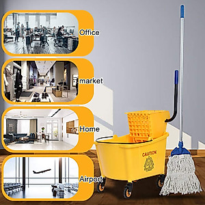 Toolsempire Commercial Mop Bucket, Mop Bucket with Wringer, Household Portable Mop Bucket, Very Suitable for Home and Public Floors, Capacity 32L, Yellow
