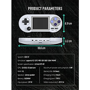 EQUITARE Handheld Game Console, Built in 6000+ Games, 3.0 Inch IPS Screen Retro Handheld Game Console, SF2000 Handheld Console Support 7 Emulators & AV Output, Ideal Gift for Kids Adults