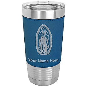 LaserGram 20oz Vacuum Insulated Tumbler Mug, Virgen de Guadalupe, Personalized Engraving Included (Faux Leather, Blue)