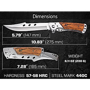 Grand Way Bundle of 2 Items Hunting Folding Knife with Rosewood Handle - Tactical EDC Pocket Knife - Foldable Long Blade Pocket Knife - Mini Multitool Knife 12 in 1 - Best Gear Accessory - Gifts
