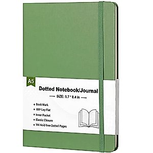 Dotted Notebook/Journal - Dot Grid Notebook, with 144 sheets, 8.4'' x 5.7'', 100 GSM Thick Paper, Elastic Closue, Inner Pocket, 2 Book Marks, Hard Cover, Great Cover Texture - Personal Organizer