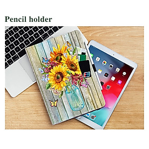 Vimorco Case for ipad 10.2 inch 7th/8th/9th Generation 2019/2020/2021 with Pocket, Multi-Angle Stand, Auto Wake/Sleep,Hand Strap with Pencil Holder for Apple ipad 10.2 (Sunflower)