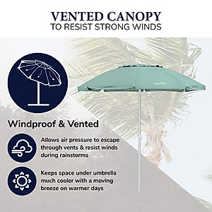 Caribbean Joe Chaby International Portable, Adjustable Tilt Beach Umbrella with UV Protection, Mint, 7 FT