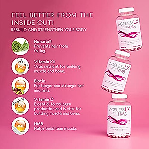 AgelessLX Supplement for Women with HMB, Collagen Enhancers Vitamin D3 and K2, Horsetail and Biotin - Builds Lean Sculpted Muscle, Glowing Skin and Thicker, Stronger Hair and Nails