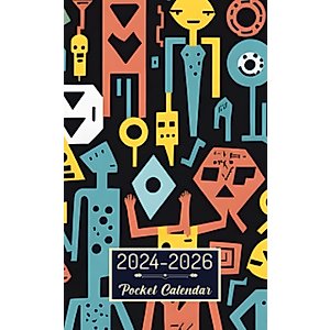 Pocket Calendar 2024-2026: Two-Year Monthly Planner for Purse , 36 Months from January 2024 to December 2026 | Keith Haring style illustration | Geometric dolls
