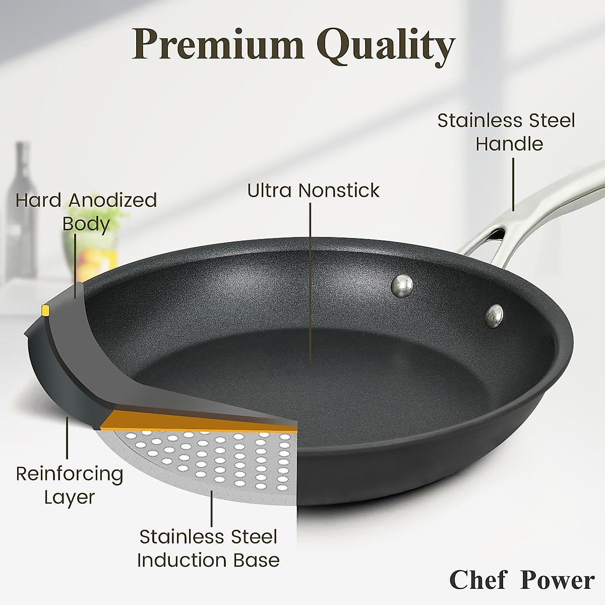 Chef Power Hard Anodized Nonstick Cookware Sets 10 Piece with Stainless Steel Handle, Pots and Pans Set Non Stick, Kitchen Induction Cooking Sets, Dishwasher Safe, Oven Safe, Essential