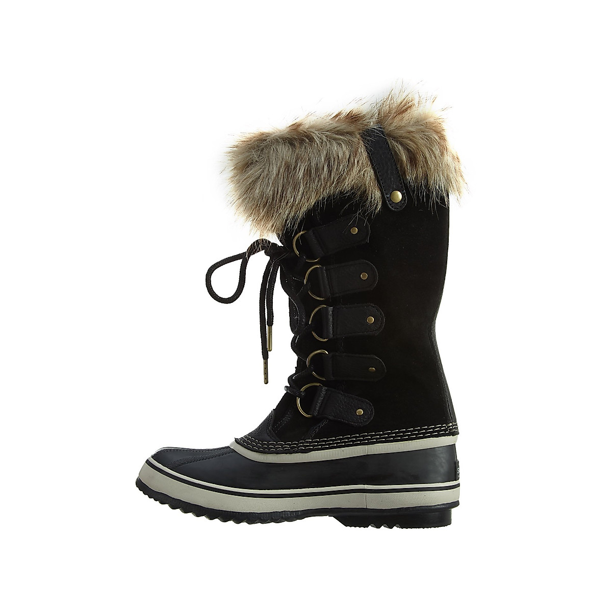 Womens Sorel Joan of Arctic Faux Fur Cuff Warm Winter Waterproof Boots - Black/Quarry - 10