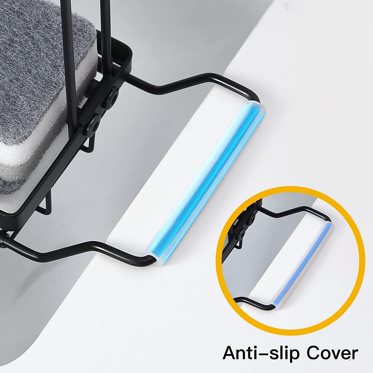 LOLOST Sink Caddy Sponge Holder, Expandable (16.7"-21.3") Kitchen Telescopic Sink Storage Rack , 4-in-1 Telescopic Sink Shelf with Dish Towels Drying Rack, Black