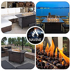 43 in Propane Gas Fire Pit Table, 50,000 BTU Auto-Ignition PE Wicker Gas Fire Pit Table with Glass Wind Guard, Waterproof Cover, CAS Certified for Courtyard Terrace Gardens.