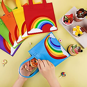 Aneco 24 Pieces Rainbow Non-Woven Bags Tote Gift Bags Rainbow Party Bags Birthday Bags with Handles for Party Favors, 8 by 8 Inches, 6 Colors