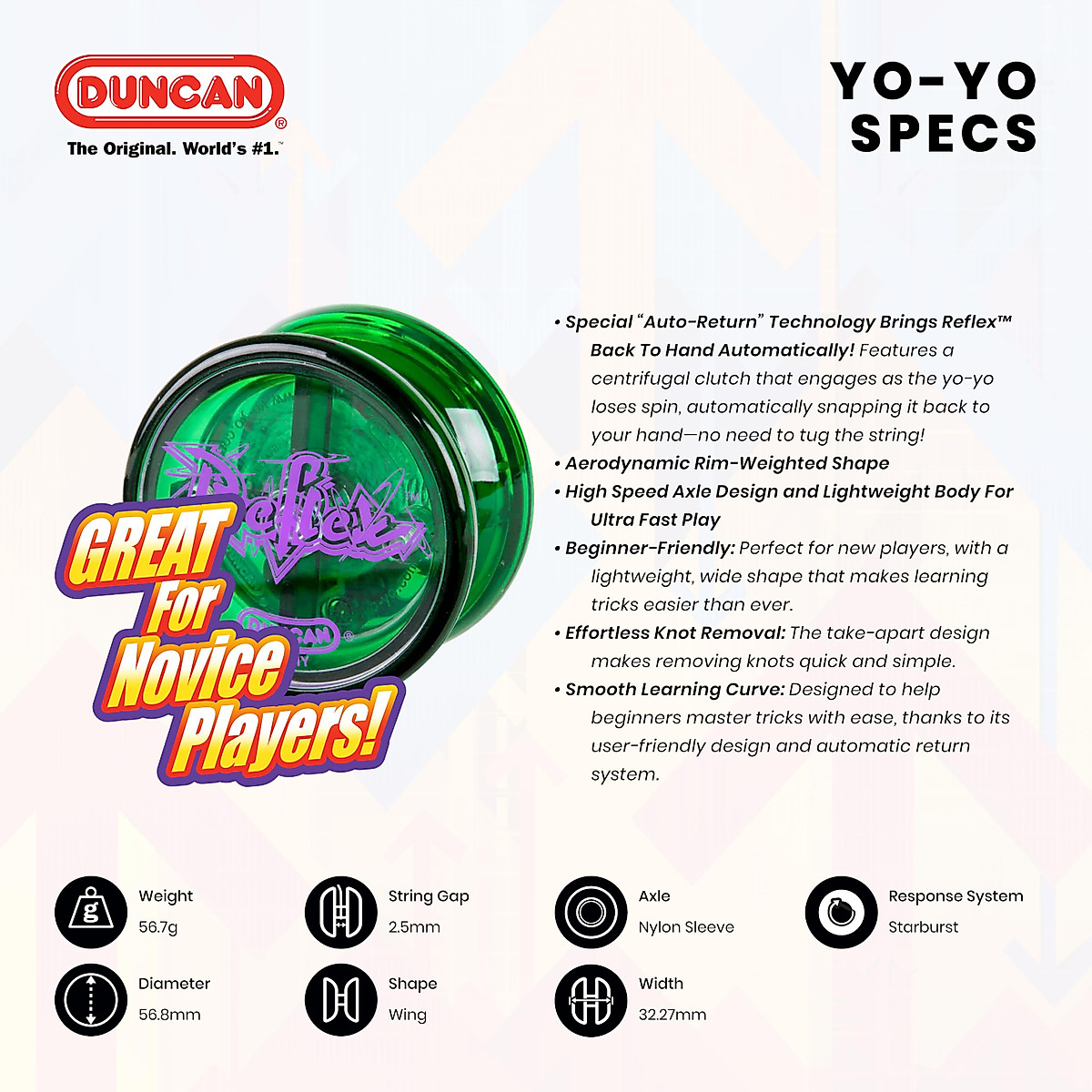 Duncan Toys Reflex Auto Return Yo-Yo, Beginner String Trick Yo-Yo, Green