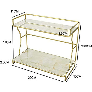 Makeup Organizer Shelf,2 Tier Bathroom Cosmetic Storage Shelf,for Dresser, Countertop, Bathroom and More, Gold