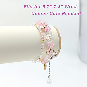 WodJaoy Kawaii Bracelet Set Cute Bracelets for Elastic Beaded Bracelets Aesthetic Friendship Kawaii Jewelry with Cartoon Pendant - Pink Melod