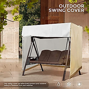 Quekehis Outdoor Swing Cover Waterproof 3 Seater Hammock Cover Patio Swing Chair Cover Garden Glider Cover Porch Swing Cover for Outdoor Furniture All Weather Protection Beige
