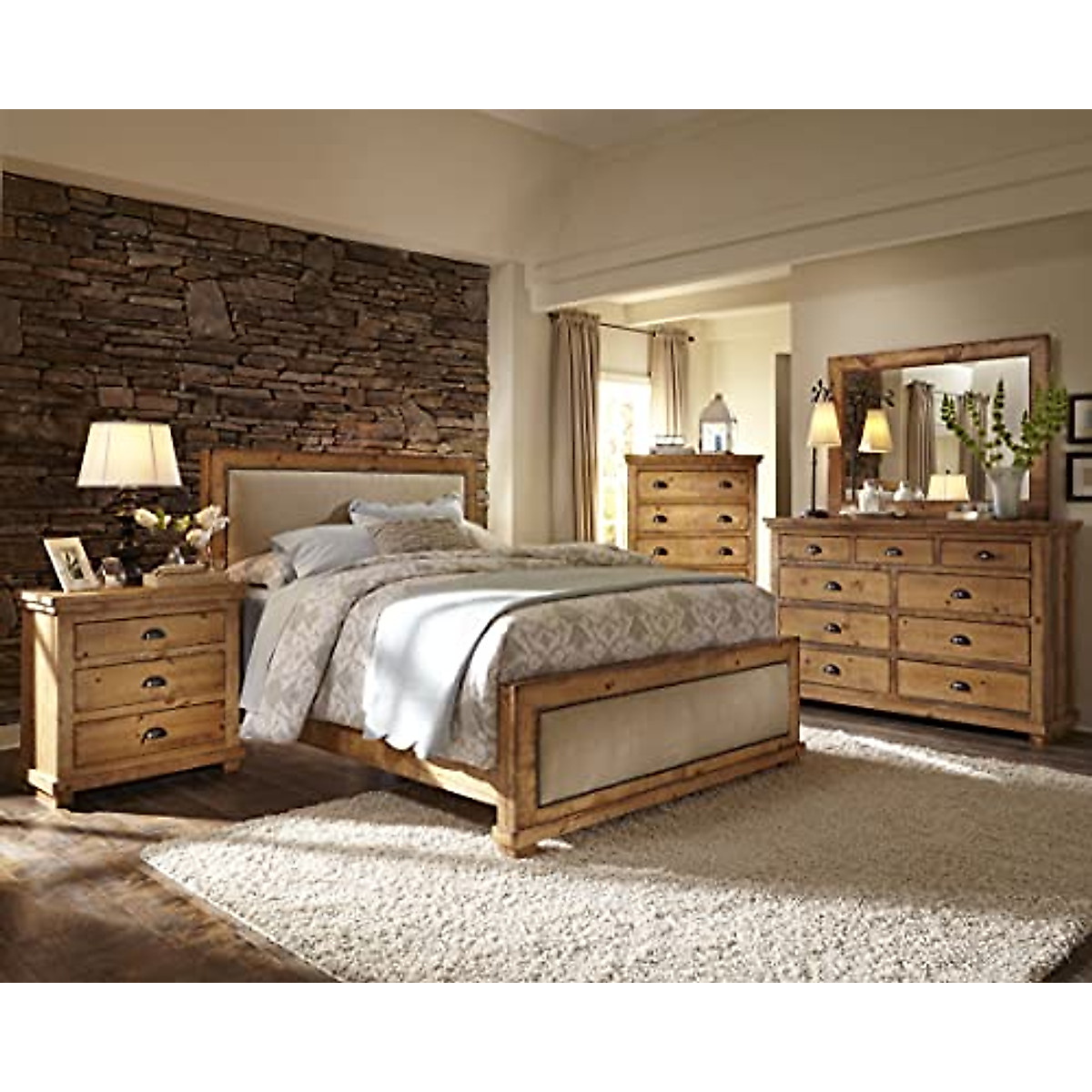 Progressive Furniture Willow Drawer Dresser, 66" x 20" x 44", Distressed Pine