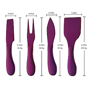 Cheese Knives Set,Purple Stainless Steel Cheese knife Set for Cheese Slicer and Butter Cutter，4 Piece -1Cheese Spade Knife, 1 Narrow Plane Knives, 1 Cheese Fork and 1 Cheese Spreader Knife